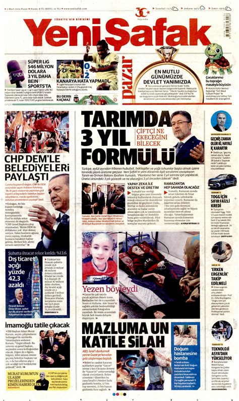 Yeni Şafak Gazetesi Yeni Şafak Manşet Oku Haberler 03 Mart 2024