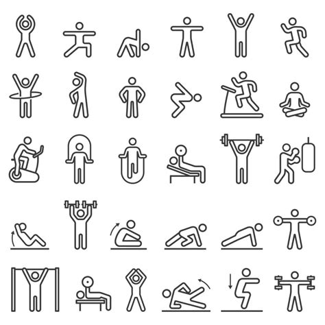 Fitness Exercise Workout Line Icons Set Vector Illustrations 2094854