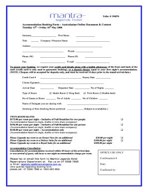 Fillable Online Accommodation Booking Form Australasian Online Document