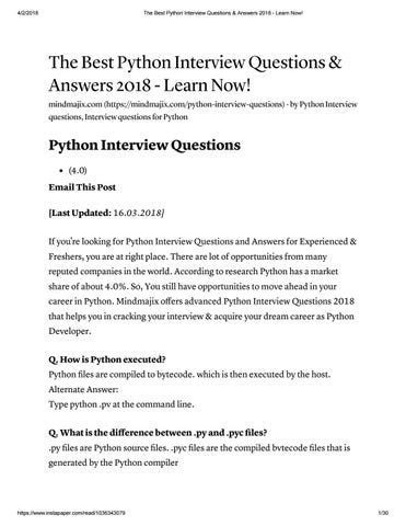 The Best Python Interview Questions Answers 2018 Learn Now By
