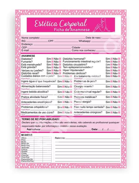 Bloco Ficha Anamnese Estetica Corporal 100 Folhas 15x21 Maquiagem