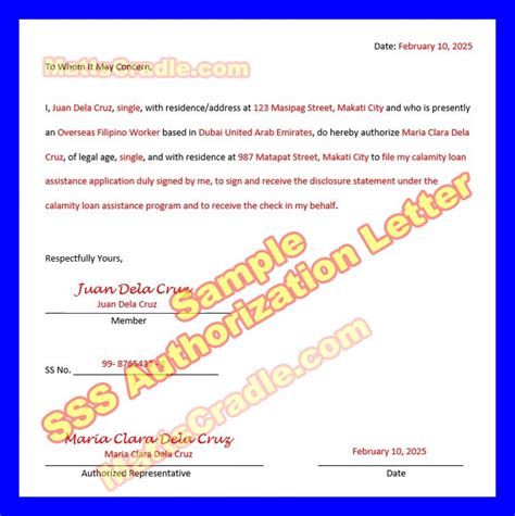 SSS Authorization Letter Format And Sample For Representative