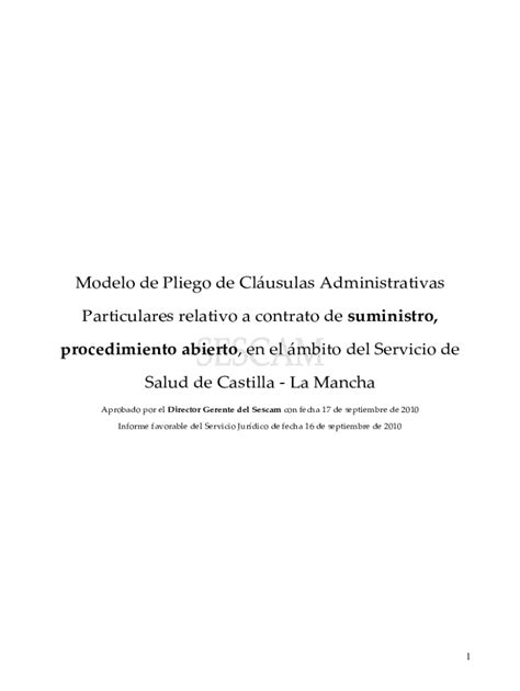 Completable En línea Modelo de Pliego de Clusulas Administrativas