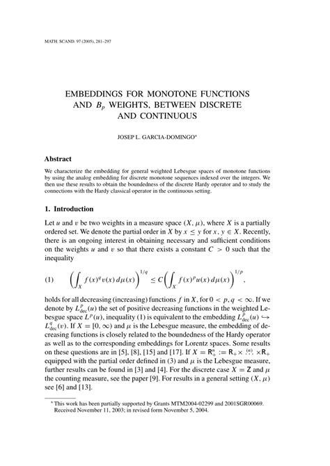 pdf embeddings for monotone functions and b p weights between discrete and continuous