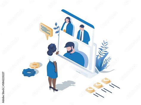 Remote Team Concept D Isometric Web Scene People Discussing Work