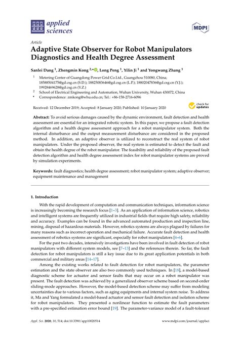 pdf adaptive state observer for robot manipulators diagnostics and health degree assessment