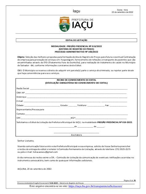 Preenchível Disponível SAI Editais das Licitaes Prefeitura