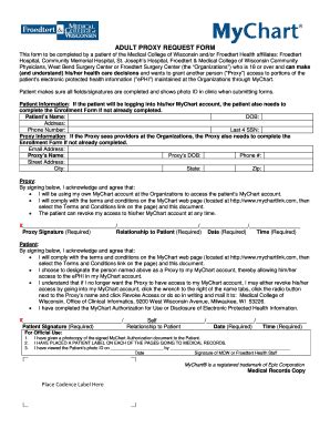 Fillable Online Adult Proxy Request Form Mychart Fax Email Print