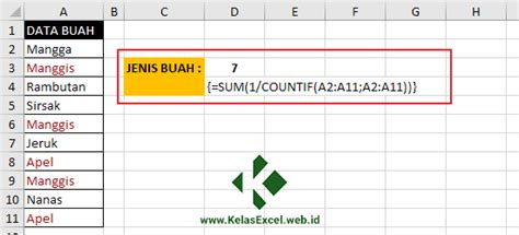 Rumus Menghitung Jumlah Data Unik Dengan Fungsi Countif Excel