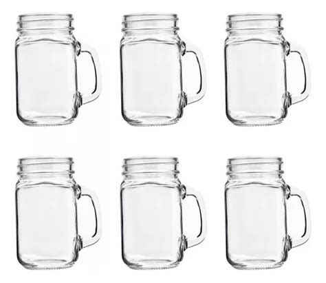 Set 6 Tarros Vaso Frasco Mason Jar Liso Vintage Vidrio 480ml Meses