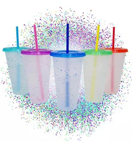5 Vasos Reusables Con Tapa Y Popote 24oz Mágicos Envío gratis