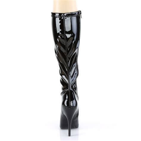 Botte haute noire vernis moulante à talon femme grande pointure du 36 au 46