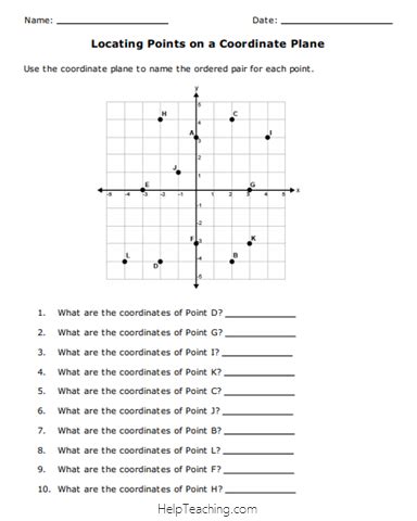 Free Graphing Worksheet Locating Points On A Coordinate Plane Math