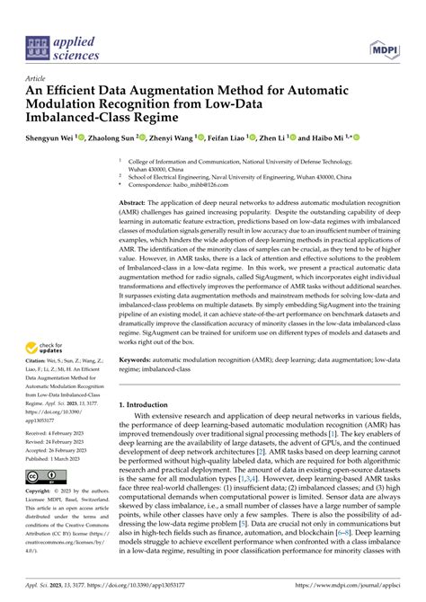 pdf an efficient data augmentation method for automatic modulation recognition from low data