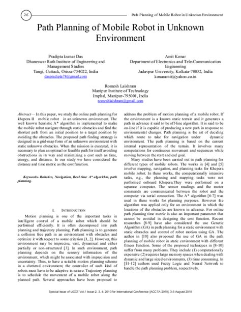 pdf path planning of mobile robot in unknown environment romesh laishram