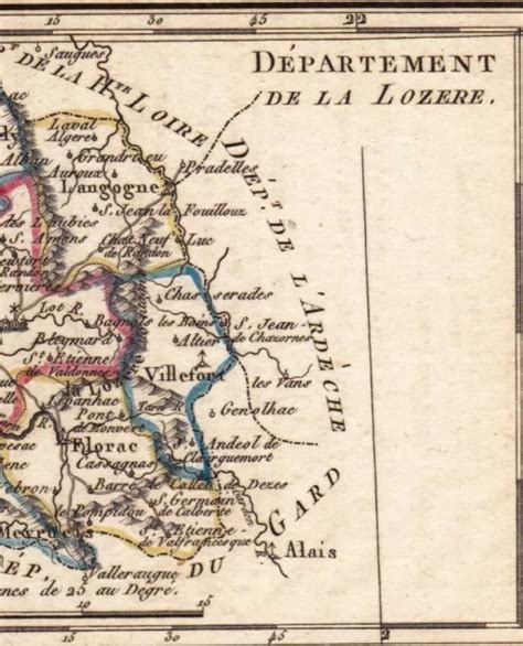 CARTE GÉOGRAPHIQUE XVIIIE Département De La Lozère 1793 Révolution