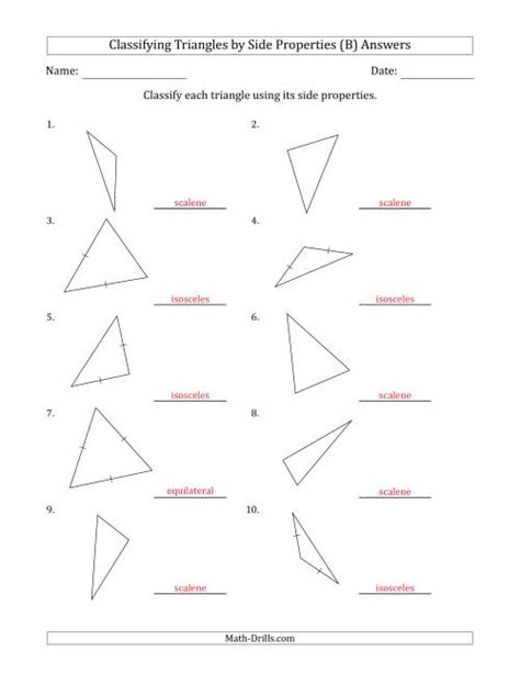 classifying triangles by side properties marks included on question page b