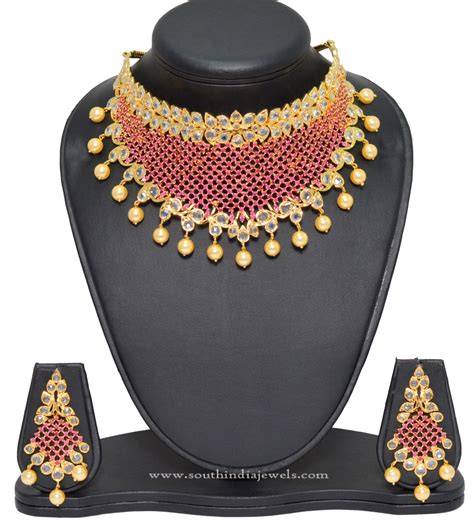 1 Gram Gold Necklace Set With Price South India Jewels