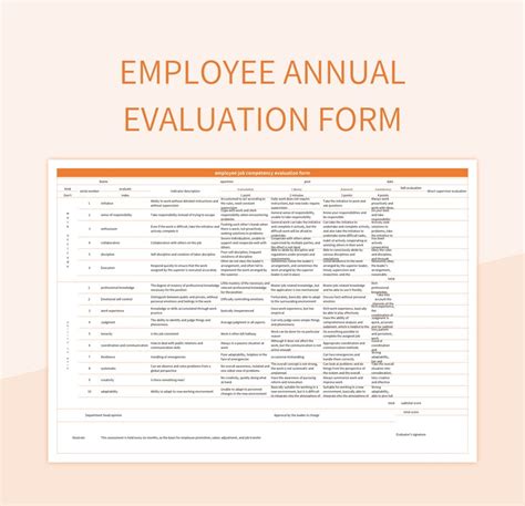Employee Annual Evaluation Form Excel Template And Google Sheets File