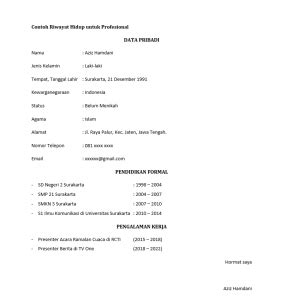 Contoh Daftar Riwayat Hidup Untuk Fresh Graduated Dan Profesional