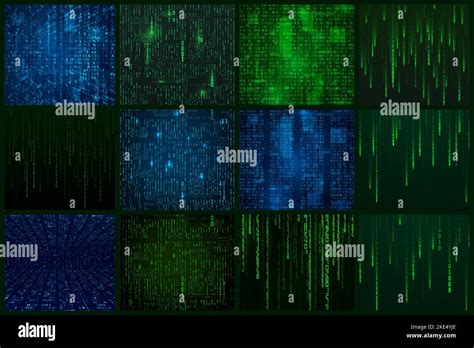 set of data stream in matrix style abstract binary information encoded digital data cyber