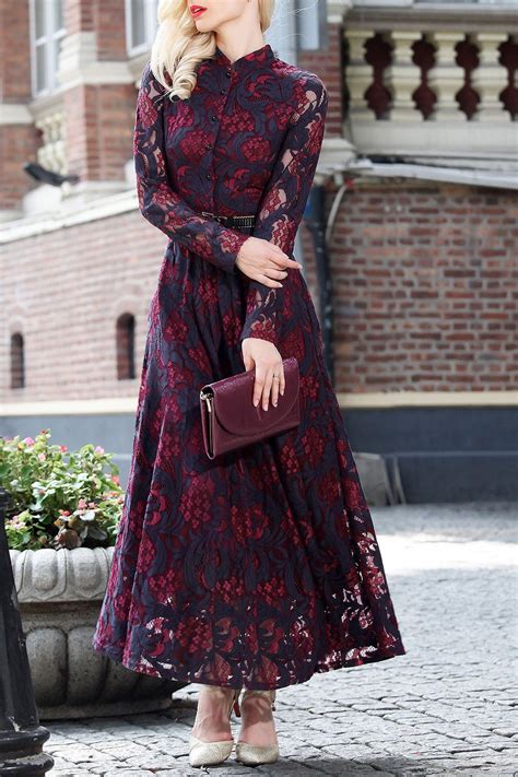 48 OFF Long Sleeve Lace Maxi Prom Dress Rosegal