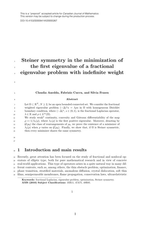 pdf steiner symmetry in the minimization of the first eigenvalue of a fractional eigenvalue