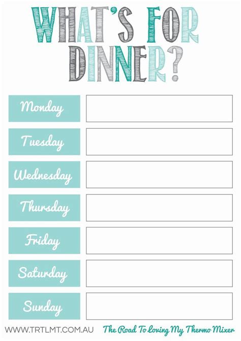 Weekly Dinner Menu Planner Template