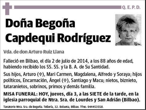 CAPDEQUI RODRIGUEZ BEGOÑA Esquela Necrológica El Correo