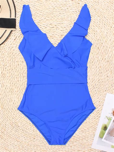 Ruffles Backless Women One Piece Swimsuit Vintage Bodysuit Temu