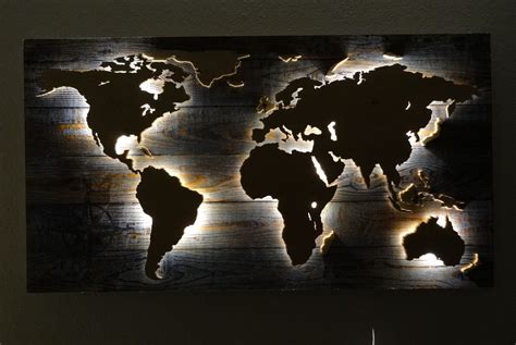 Weltkarte Wandbild Beleuchtet Weltkarte Aus Holz 3D Effekt LED
