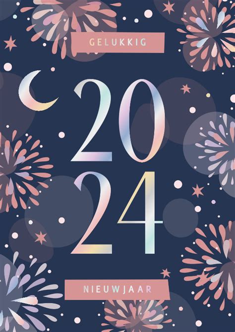 Nieuwjaarskaart Vuurwerk Holografisch 2024 Kaartje2go