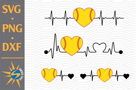 Heart Softball Heartbeat SVG PNG DXF Digital Files Include By