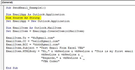 vba send email from excel step by step code to send email