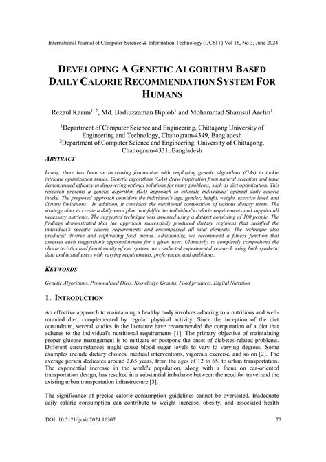 developing a genetic algorithm based daily calorie recommendation system for humans pdf