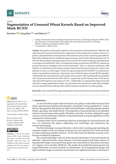 pdf segmentation of unsound wheat kernels based on improved mask rcnn