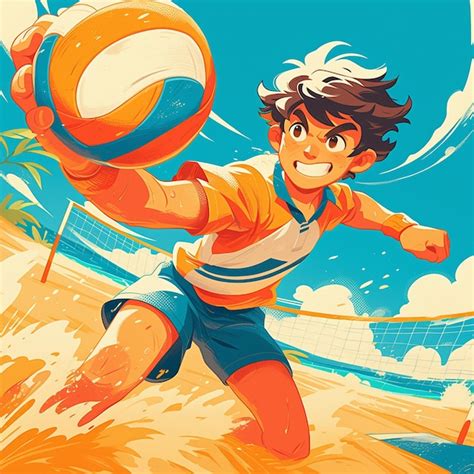 Un niño de louisville juega voleibol de arena al estilo de dibujos