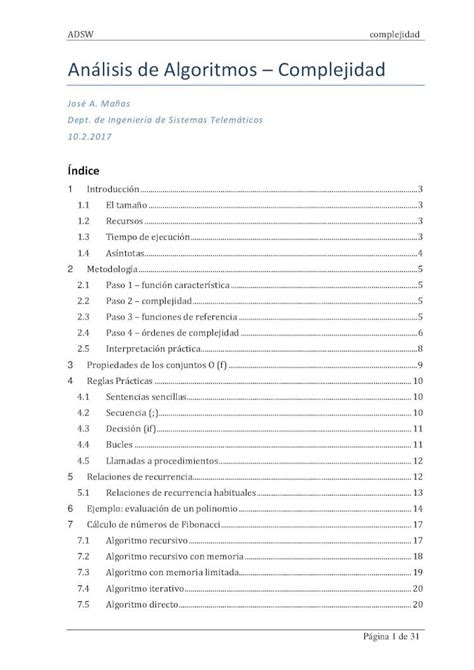 PDF Análisis de Algoritmos Complejidadweb dit upm es pepe doc adsw
