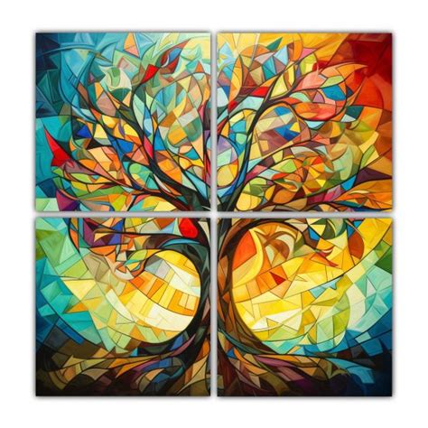 Cuadro Conceptual De Armonía De Colores Con árbol De La Vida Pintado En