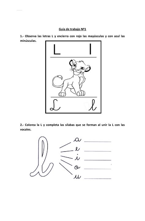 Guía 3 Primero Básico guia de aprendizaje letra L Guía de trabajo