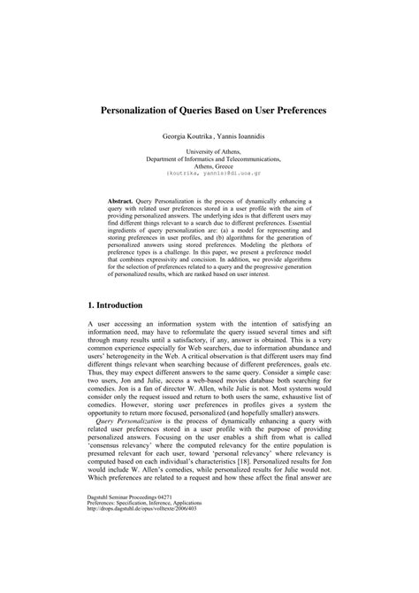 pdf personalization of queries based on user preferences