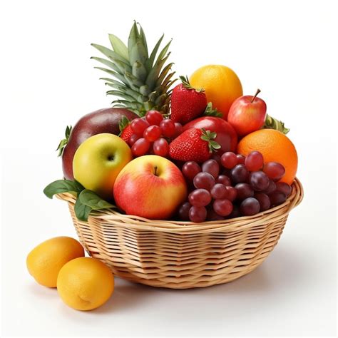 Frutas Frescas En La Canasta Con Fondo Blanco Foto Premium