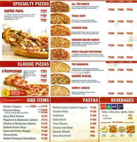 Papa Johns Printable Menu Printable Word Searches
