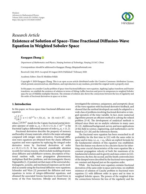 pdf existence of solution of space time fractional diffusion wave equation in weighted sobolev