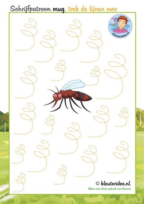 Schrijfpatroon Mug Trek De Stippellijn Over Thema Insecten Voor