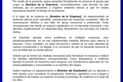 ᐅ Carta de renuncia por estrés laboral Ejemplos y Modelos