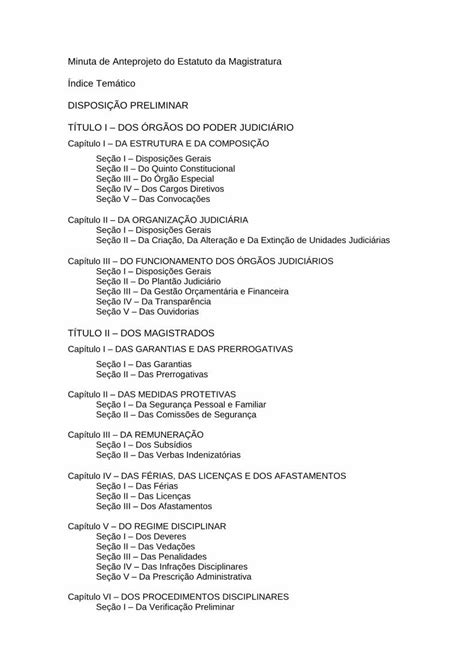 PDF Minuta de Anteprojeto do Estatuto da Magistratura DISPOSIÇÃO
