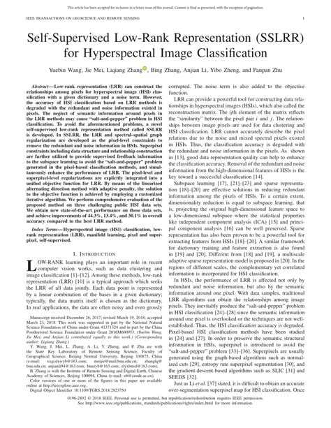 pdf self supervised low rank representation sslrr for hyperspectral image classification