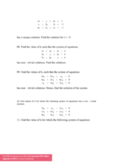 solution linear algebra solved worksheet system of linear eqaution trival or non trival