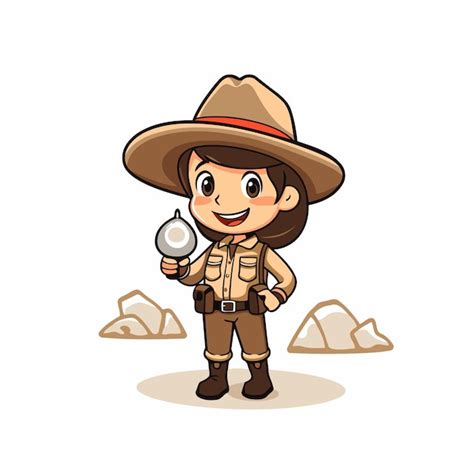 El Lindo Explorador De Safari De Dibujos Animados Con Una Lupa De